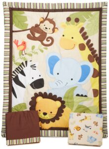 bedtime originals jungle buddies 3 piece crib bedding set, brown/yellow