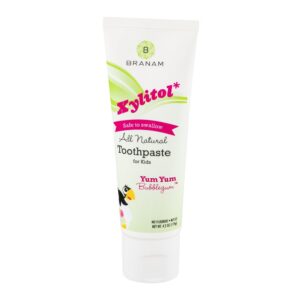 branam oral health xylitol toothpaste for kids, yum yum bubblegum, 4.2 oz (pack of 4)