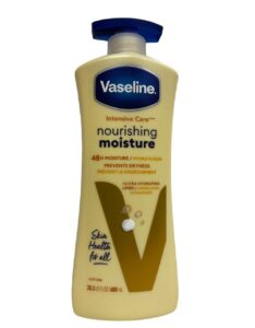 vaseline intensive care essential healing body lotion, moisturize dry skin, proven effective healing skin care, noticeably healthier looking skin, 20.3 oz pump bottle