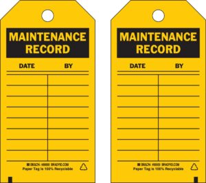 brady 86669 5 3/4" height x 3" width, cardstock (b-853), black on yellow inspection & material control tags (100 tags)