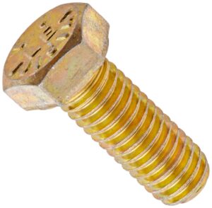 steel hex bolt, grade 8, zinc yellow-chromate plated finish, hex head, external hex drive, meets asme b18.2.1/sae j429, 1" length, fully threaded, 1/2"-13 threads (pack of 25)