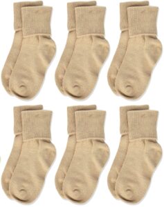 jefferies socks girls (pack 6) little seamless turn cuff socks pack of 6, stone, 12-24 months us (bbmp2242)