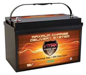 vmaxslr125 agm 12v 125ah sla rechargeable deep cycle battery for use with pv solar panels smart chargers, wind turbines and inverters and backup power (12 volt 125ah group 31 agm)