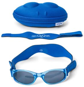 tuga baby/toddler uv 400 sunglasses w/ 2 straps & case, blue