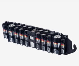 storacell by powerpax pbc original mulit-pack battery storage caddy, black, holds 19 various batteries (not included)