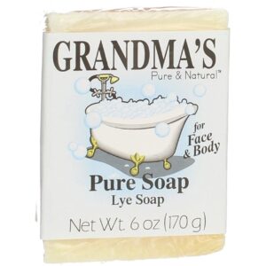 grandma's pure lye soap bar, unscented face & body wash cleans with no detergens, dyes & fragrances - 60018, pack of 2