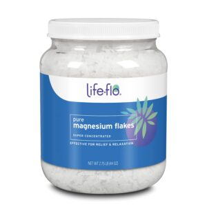 life-flo pure magnesium bath flakes - epsom salt bath soak alternative - unscented magnesium flakes from the zechstein seabed - relaxing foot bath with ancient trace minerals - 60-day guarantee, 44oz