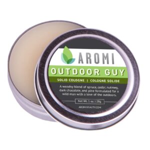 aromi solid cologne | woodsy, earthy men's fragrance, pine, spruce, and cedar scent, vegan, cruelty-free, father's day gift, alcohol-free (outdoor guy)