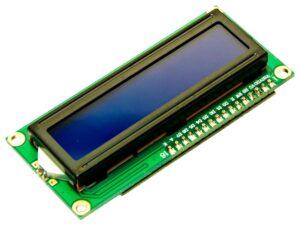 dfrobot dfr0063 lcd display, 16x2 character, white on blue, 5v, 82 mm x 35 mm x 18 mm size