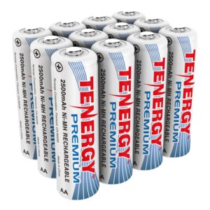 tenergy premium rechargeable aa batteries, high capacity 2500mah nimh aa battery, aa cell battery, 12 pack