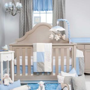 glenna jean starlight 3 piece crib bedding set, blue/white/grey/silver metallic