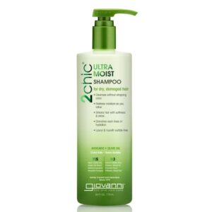 giovanni 2chic ultra-moist shampoo - avocado & olive oil, creamy hydration formula, enriched with aloe vera, shea butter, botanical extracts, no parabens, color safe - 24 oz