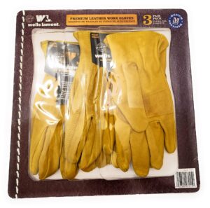 wells lamont premium leather work gloves 3 pair pack - medium