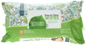 seventh generation, 34208, fre and clear baby wipes, unscented, white, 64/pack, sold as 1 pack