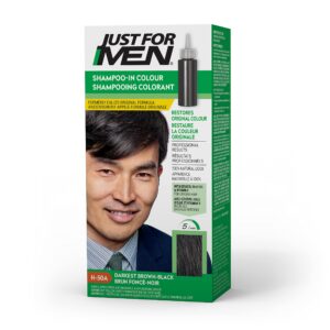 just for men shampoo-in color (formerly original formula), mens hair color with keratin and vitamin e for stronger hair - darkest brown-black, h-50a, pack of 1