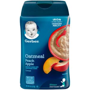 gerber probiotic oatmeal and peach apple cereal helps expose babies to new tastes while providing essential nutrition. gerber cereals have iron to help support learning ability as well as calcium, vitamins c and 6 b vitamins for healthy growth.