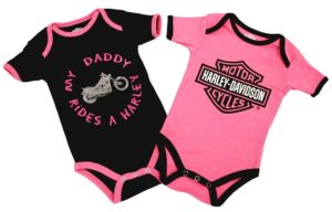 harley-davidson baby girls' daddy rides a harley creeper 2-pack 1103052 (9/12m) pink