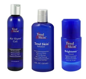 tend skin women's shaving kit for razor bumps, ingrown hair, dark spots - complete skin care solution with air shave gel, post shave solution, brightoner serum