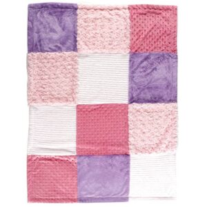 hudson baby unisex baby multi-fabric panel plush blanket, pink, one size