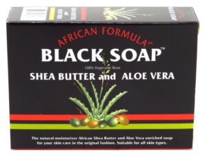 african formula black soap 3.5 ounce shea butter & aloe vera (103ml) (6 pack)