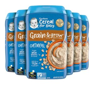 gerber cereal for baby 1st foods grain & grow oatmeal cereal, made with whole grains & essential nutrients, non-gmo, for supported sitters 8 ounce (pack of 6)