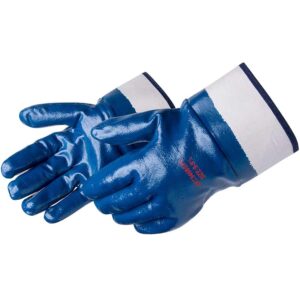 liberty glove & safety 9460sp/l nitrile heavyweight fully coated glove with 2-1/2" plasticized safety cuff, chemical resistant, large, blue (pack of 12)