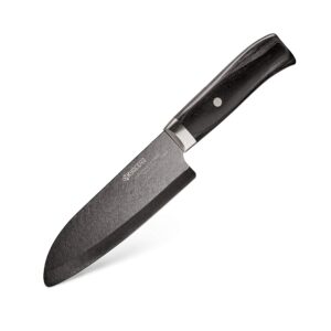 kyocera advanced ceramic ltd series santoku knife with handcrafted pakka wood handle, 5.5-inch, black blade