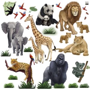 small safari animal wall decals- (30) jungle animal wall stickers for kids room decor art for baby nursery toddler children