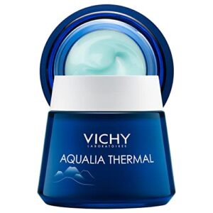 vichy aqualia thermal spa face night cream and overnight mask with hyaluronic acid, moisturizer for face and neck, moisturizing night time anti wrinkle cream, light scent, paraben free