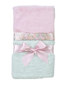 bearington baby large silky soft crib blanket (pink & teal), 36" x 29"