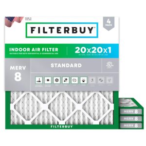 filterbuy 20x20x1 air filter merv 8 dust defense (4-pack), pleated hvac ac furnace air filters replacement (actual size: 19.50 x 19.50 x 0.75 inches)