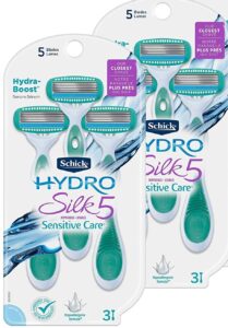 schick hydro silk disposable razors for women, 3 count (pack of 2)