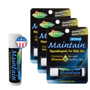 dr. dan's maintain lip balm - perfect for everyday and cortibalm aftercare, mild ingredients & beeswax, vitamin e enriched for moisturizing dry lips, ensures smooth, soft feel, 3 pack