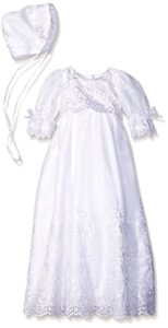 swea pea & lilli long white embroidered organza baby girl christening baptism special occasion newborn dress gown with matching hat - l (12-18 month, 18-22 lbs)