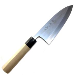 houcho.com sakai ajimasa, genuine sakai-manufactured, 7.6" (180mm) kasumi white steel deba knife