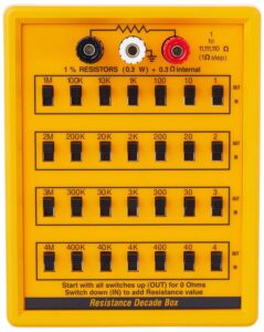 resistance decade box, seven decades, 1 ohm to 11 meg (1Ω per step)