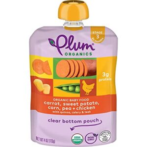 plum organics stage 3 organic baby food - carrot, sweet potato, corn, pea, and chicken - 4 oz pouch - organic baby food pouch