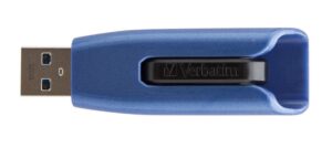 verbatim 128gb usb 3.0 store 'n' go v3 max flash drive - cap-less & pc / mac compatible - blue