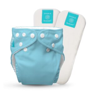 charlie banana baby fleece reusable and washable cloth diaper system, 1 diaper and 2 inserts, one size, cb blue