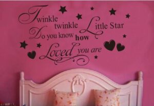 twinkle little star do you know how loved are - girl's or boy's room kids baby nursery - vinyl wall decal, lettering art letters decor, quote design sticker, saying decoration