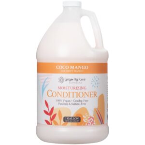 ginger lily farms botanicals moisturizing conditioner for all hair types, coco mango, 100% vegan & cruelty-free, coconut mango scent, 1 gallon refill