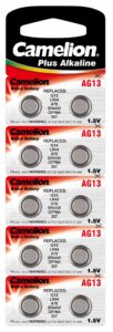 camelion 10 lr44 / a76 / ag13 button cells, long shelf life (expiration date mark)