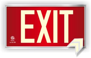 photoluminescent exit sign red - framed flat wall mount. ul 924 code approved/ibc/nfpa 101/item: frul-050-r