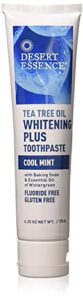 desert essence natural tea tree oil whitening plus toothpaste - cool mint - 6.25 oz - antiseptic tea tree oil - zinc citrate - baking soda - freshens breath - reduced plaque - fluoride & gluten free