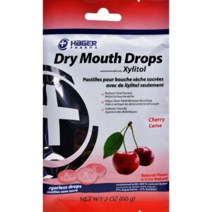 hager pharma dry mouth drops with xylitol, cherry 2 oz ( pack of 3)