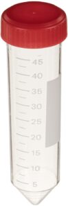 globe scientific 6253 polystyrene centrifuge tube with separate red screw cap, 50ml capacity, non-sterile, bulk pack (case of 500)