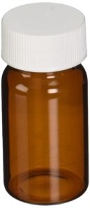 jg finneran 9a-121 amber borosilicate glass standard voa vial with white polypropylene solid top closure and ptfe lined, 24-400mm cap size, 20ml capacity (pack of 72)