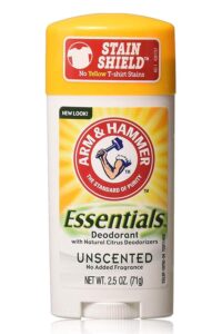 arm & hammer essentials natural deodorant, unscented, 2.5 ounce (pack of 4)