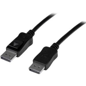 startech.com 50ft (15m) active displayport cable - 4k ultra hd displayport cable - long dp to dp cable for projector/monitor - dp video/display cord - latching dp connectors (displ15ma), black