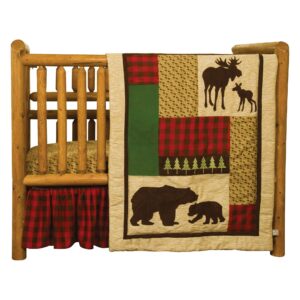 trend lab northwoods 3 piece crib bedding set, can be used as a blanket or a playmat for tummy time, includes quilt, fitted crib sheet and skirt